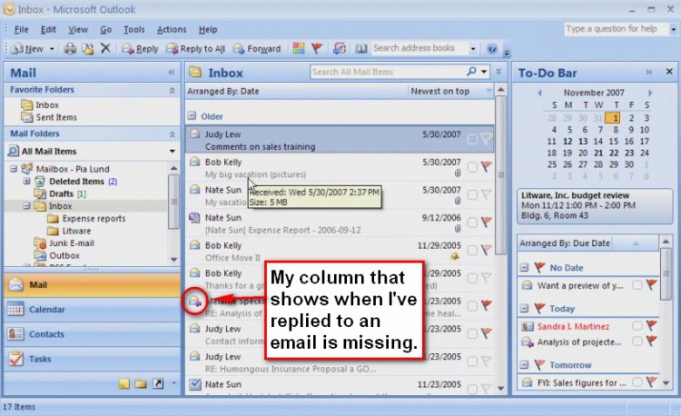 MS Outlook 2007 - My REPLIED TO symbol is missing | Vista Forums